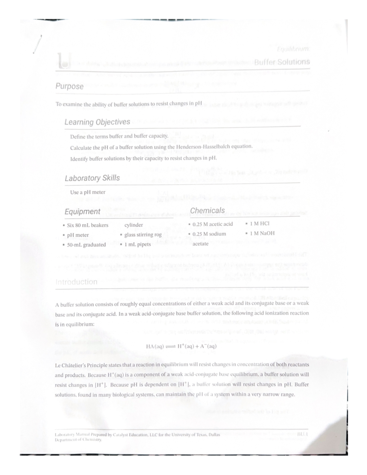 Buffer Solutions Protocol - Equilibrium Buffer Solutions Purpose To ...