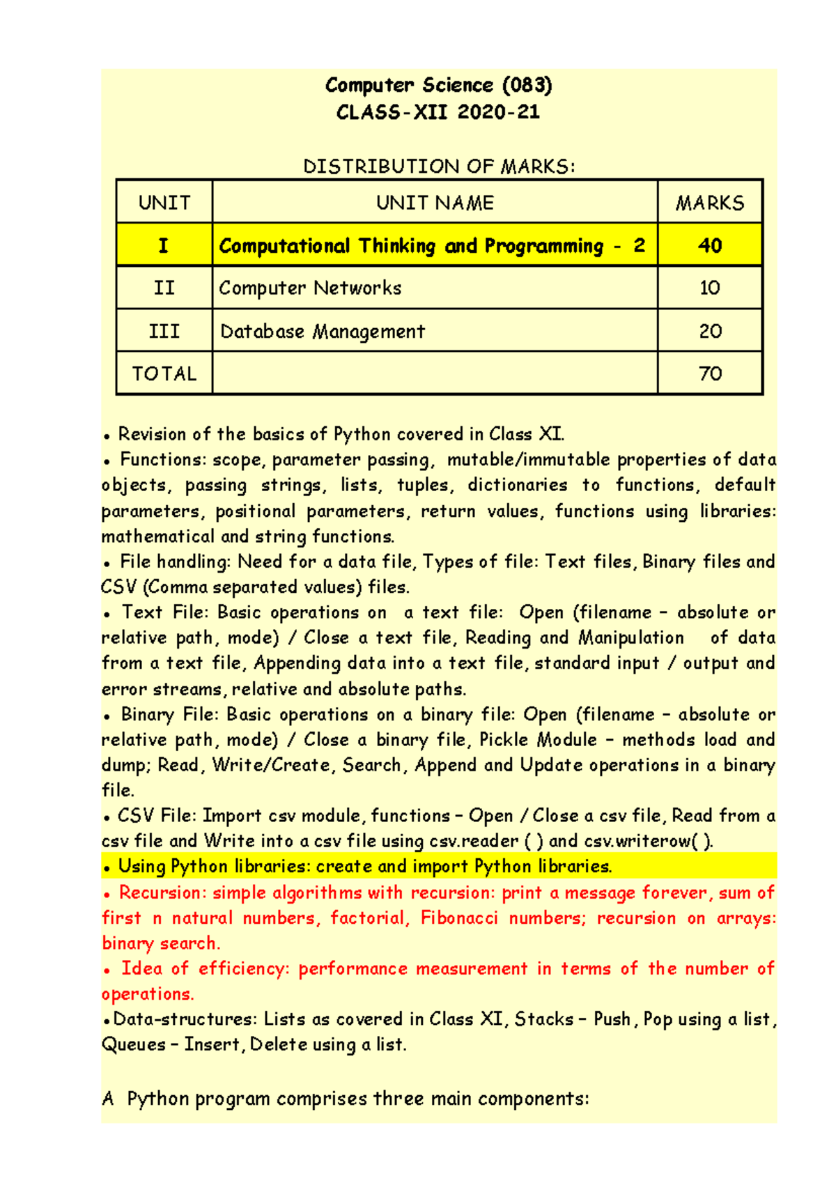 XII CS UNIT I Part4 Python Libraries 2020 21 - Computer Science (083 ...