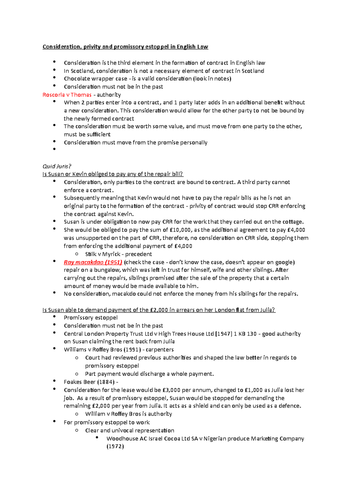 Contract Law Tutorial 4 - Consideration, privity and promissory ...