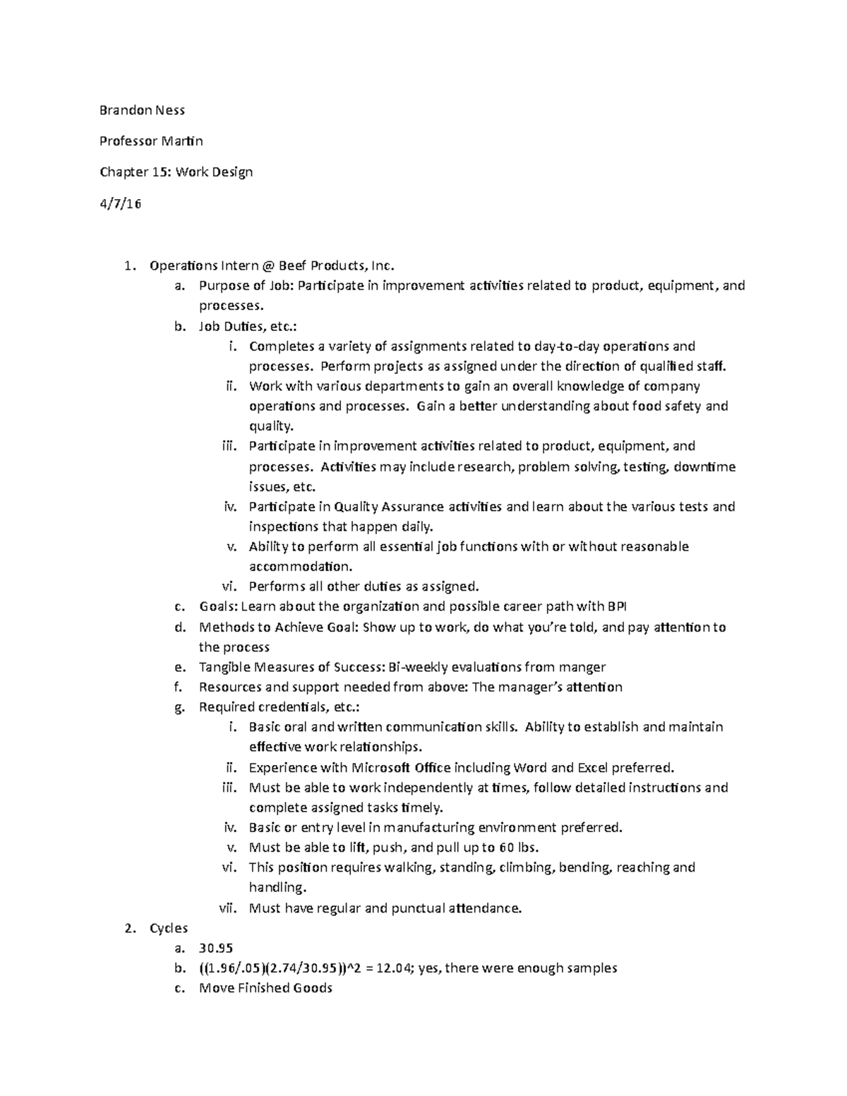 Chapter 15 HW Brandon Ness - Brandon Ness Professor Martin Chapter 15 ...