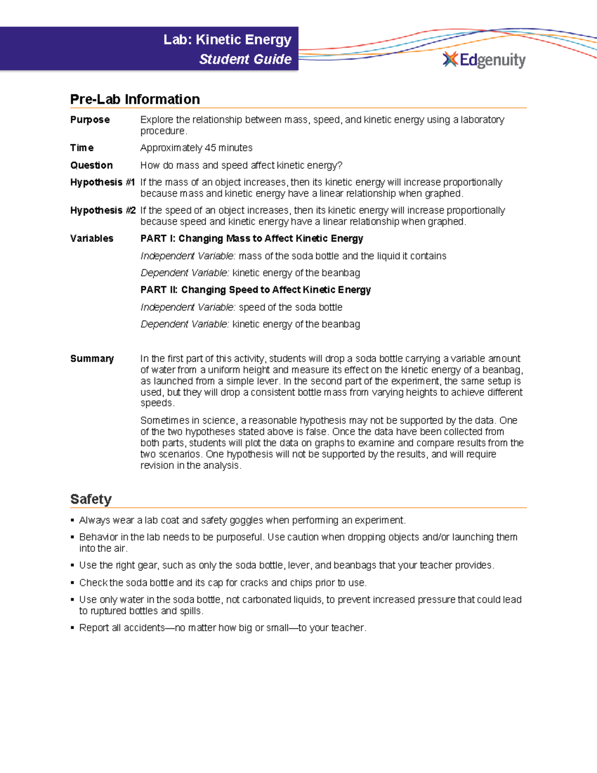 Lab-Kinetic Energy-student guide - Lab: Kinetic Energy Student Guide ...