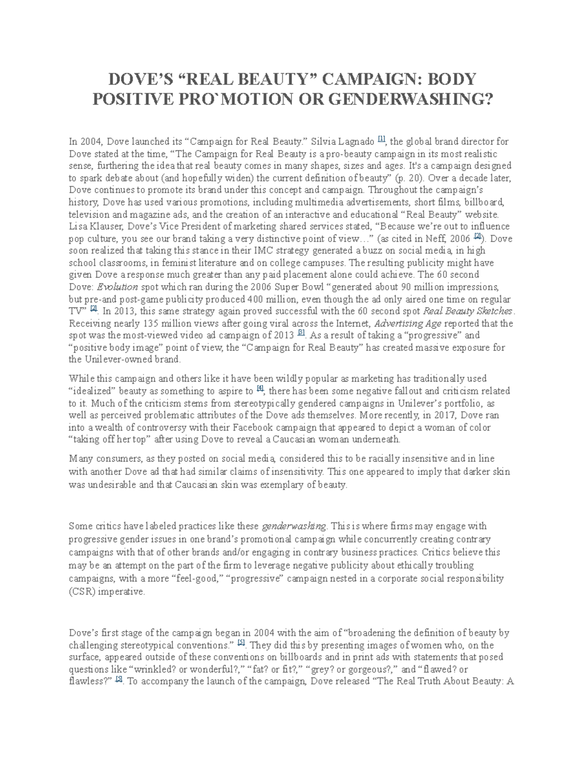 Sample Case for Warm Up - DOVE’S “REAL BEAUTY” CAMPAIGN: BODY POSITIVE ...