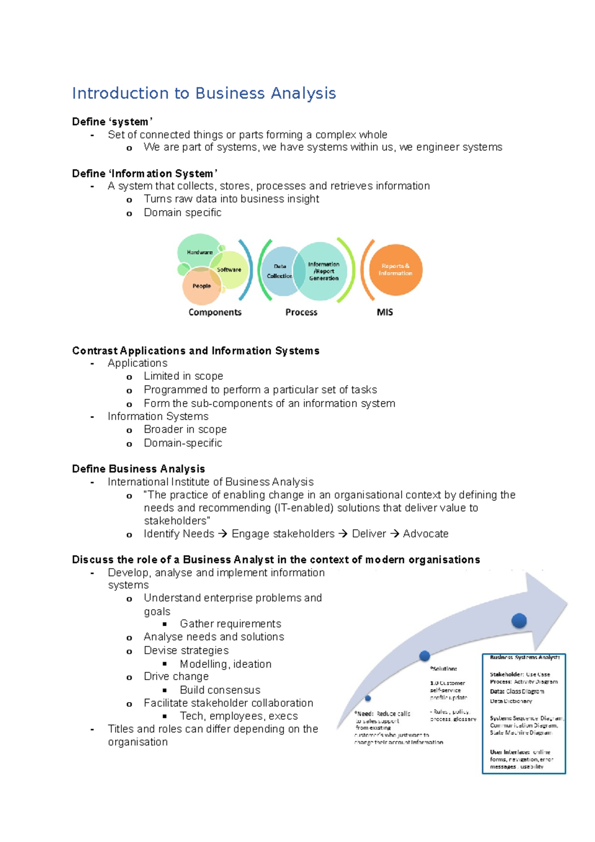 HZ INFS2603 Finals Notes - Introduction to Business Analysis Define ...