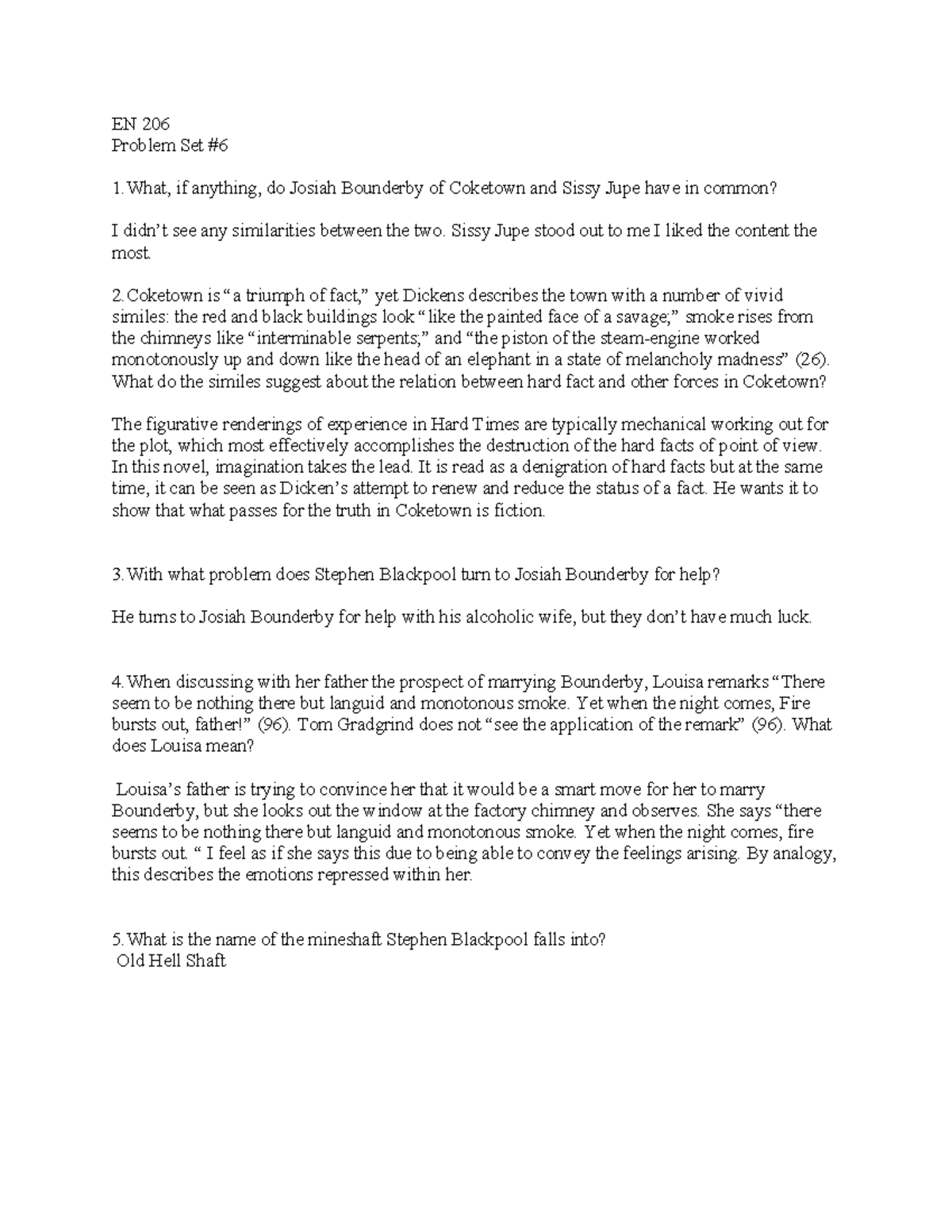 EN206 problem set 6 - literature - EN 206 Problem Set # 1, if anything, do Josiah Bounderby of ...