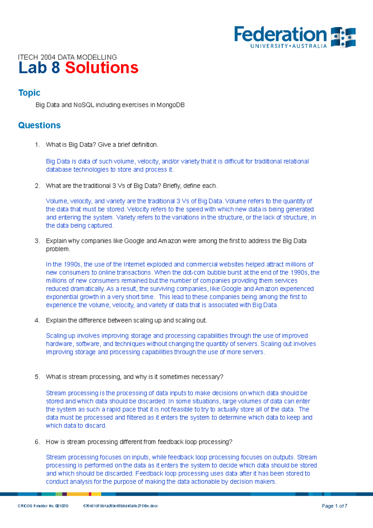 ITECH2004 2021 Lab8 Solutions - ITECH2004 - Fed Uni - Studocu