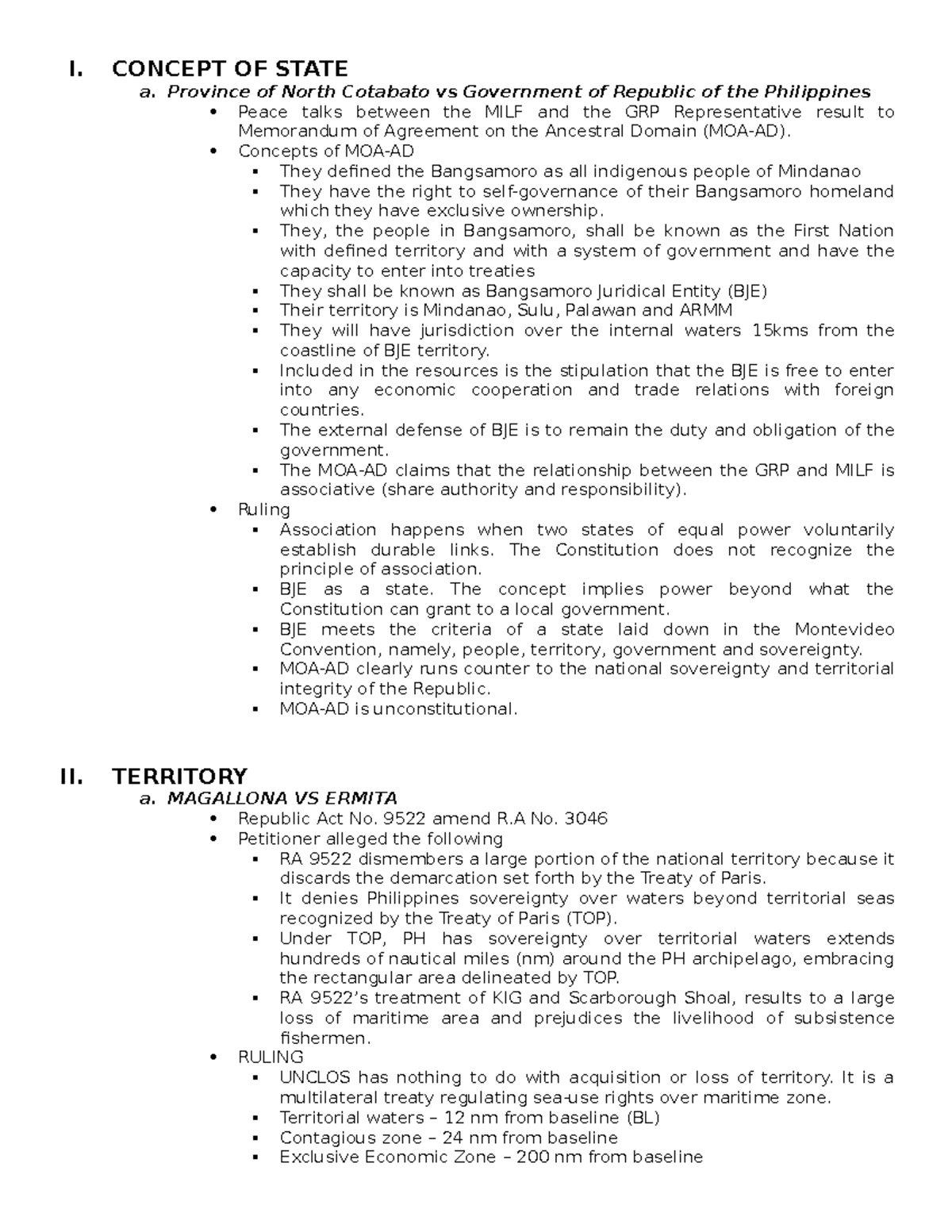 Concept OF State Cases - I. CONCEPT OF STATE a. Province of North ...