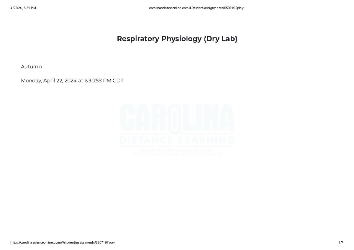 Respiratory - labs - Respiratory Physiology (Dry Lab) Autumn Monday ...