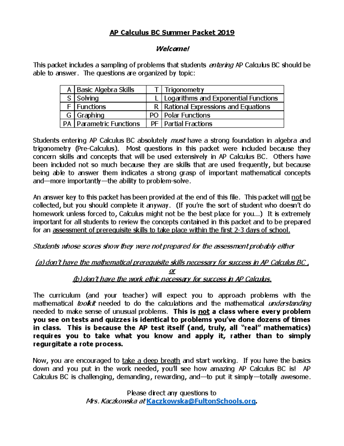 AHS Summer Assignment 2019 (BC Calculus)Mrs Kaczkowska - ####### AP ...