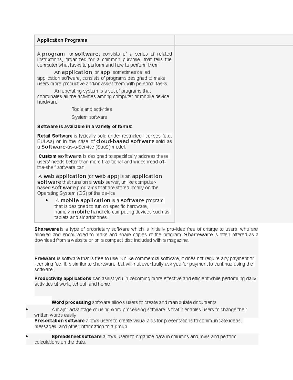 Cfa midterm reviewer - Application Programs A program, or software ...