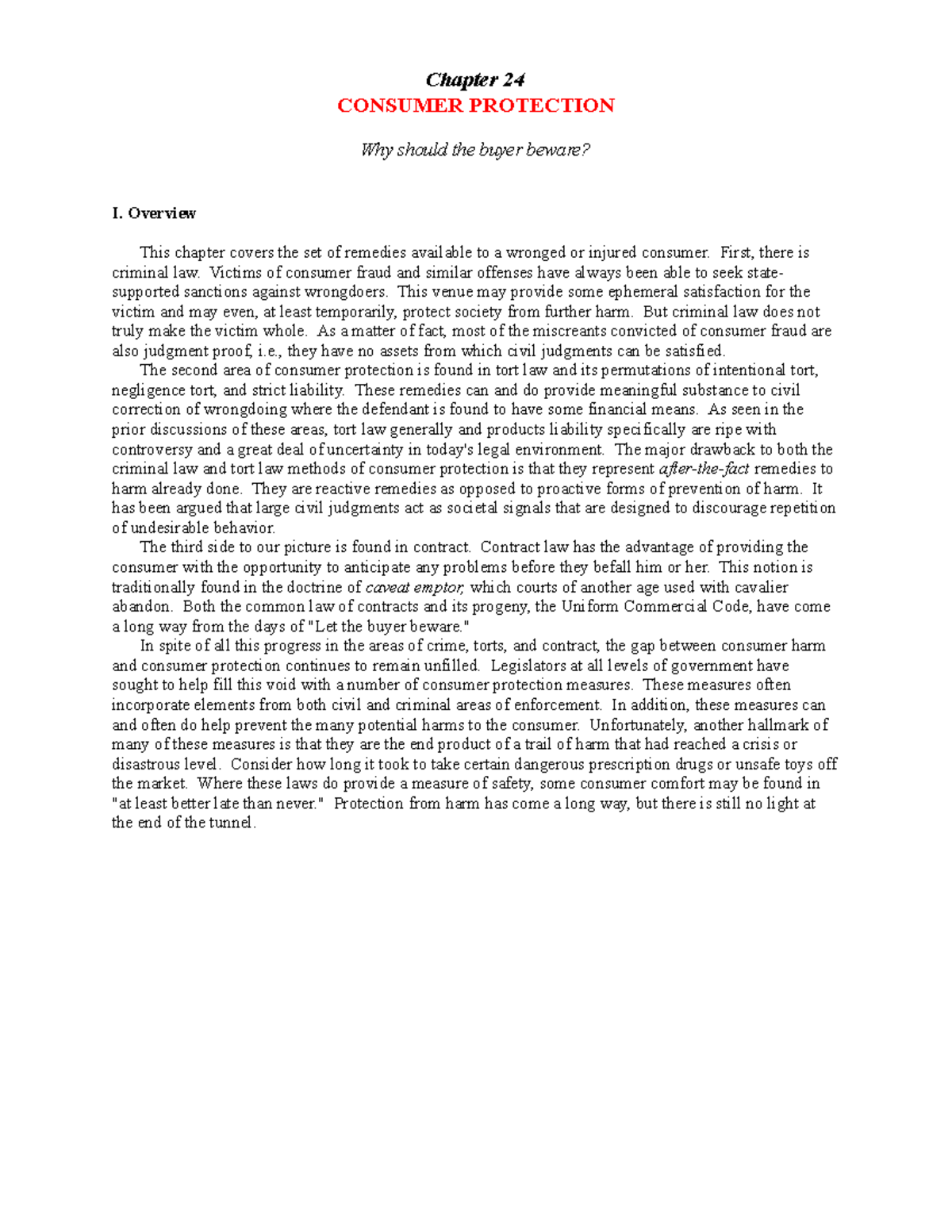 Ch24 Consumer Protection - Chapter 24 CONSUMER PROTECTION Why should ...