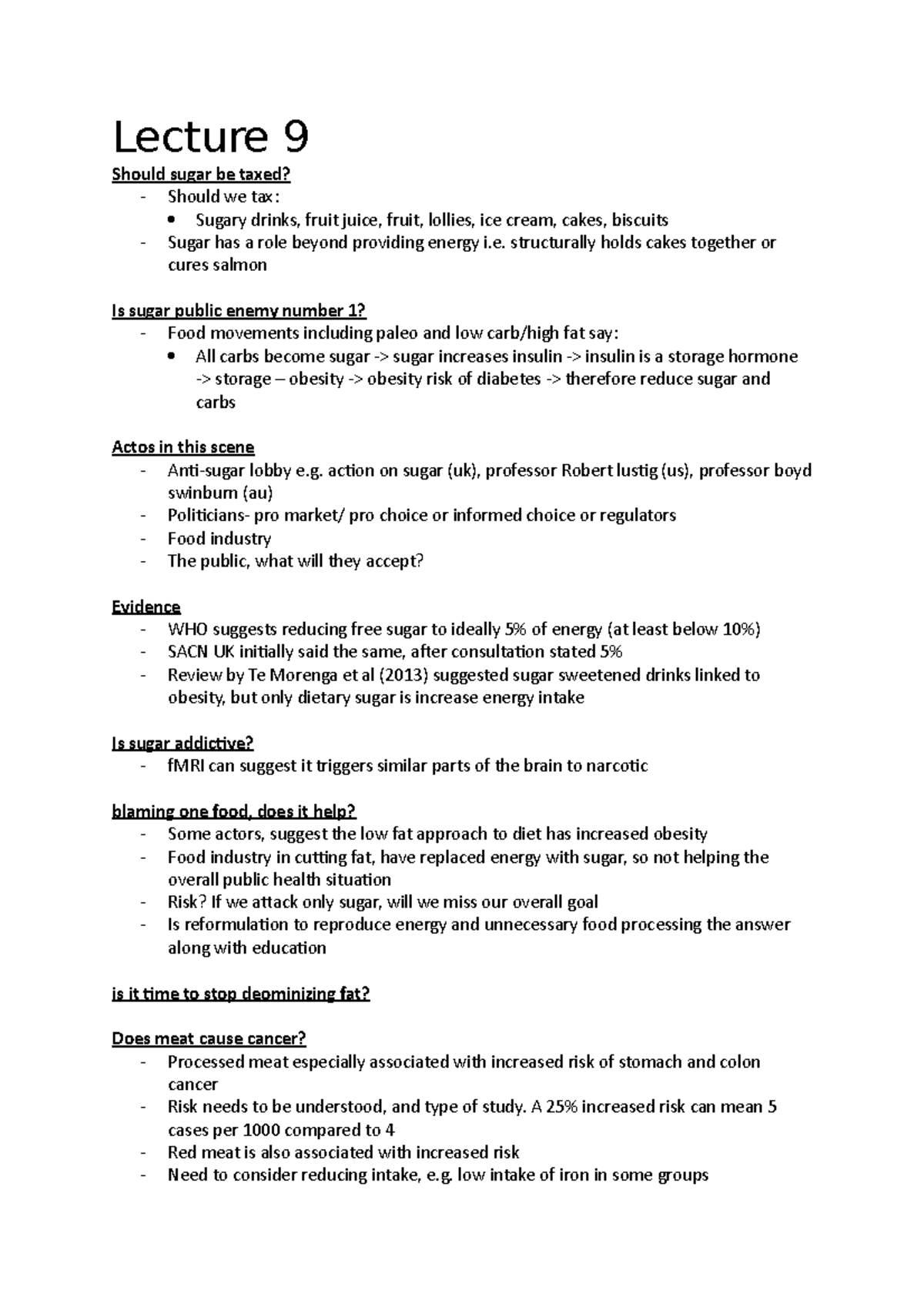 Module 4 notes intro nutrition - Lecture 9 Should sugar be taxed ...