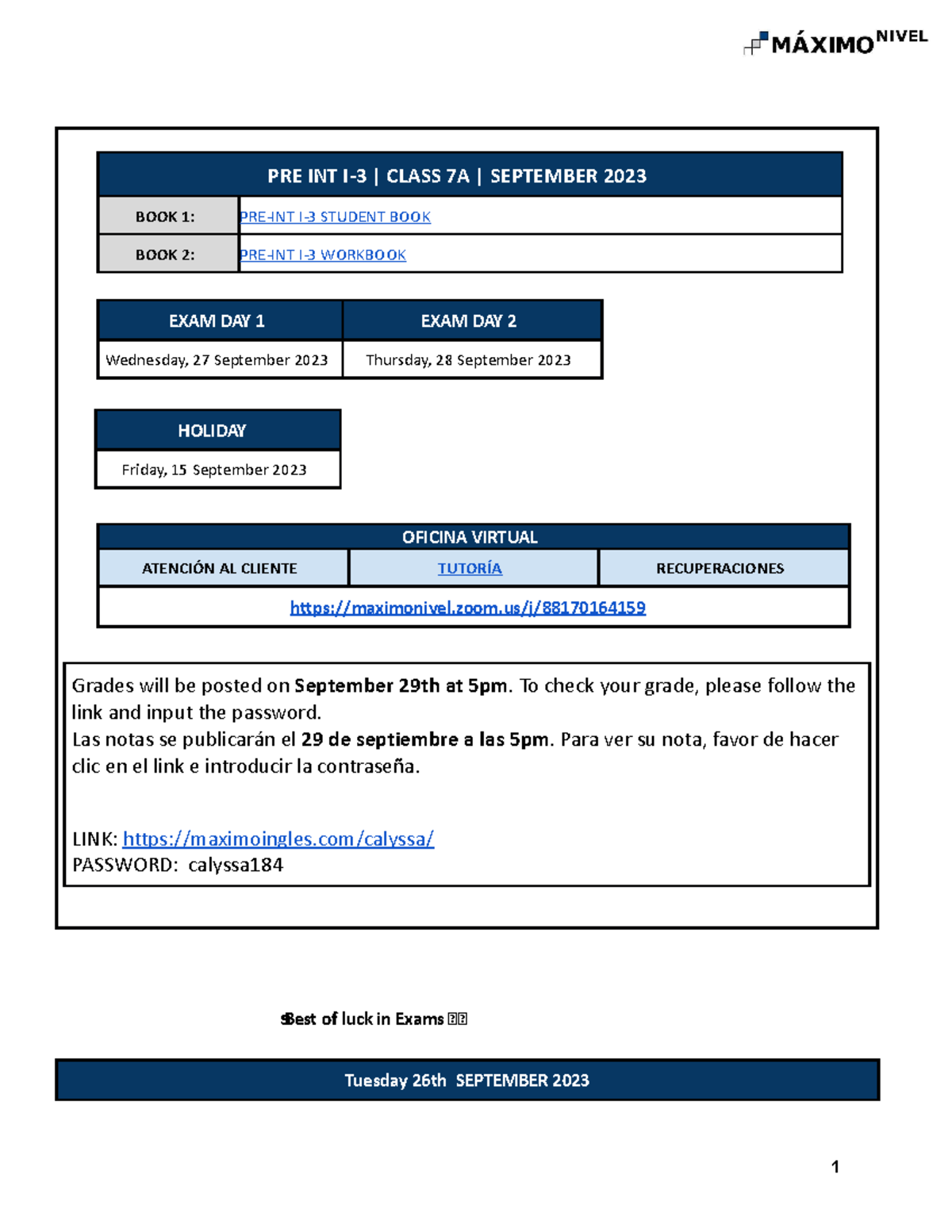 Whiteboard PRE INT I-3 Class 7A September 2023 - PRE INT I-3 | CLASS 7A ...