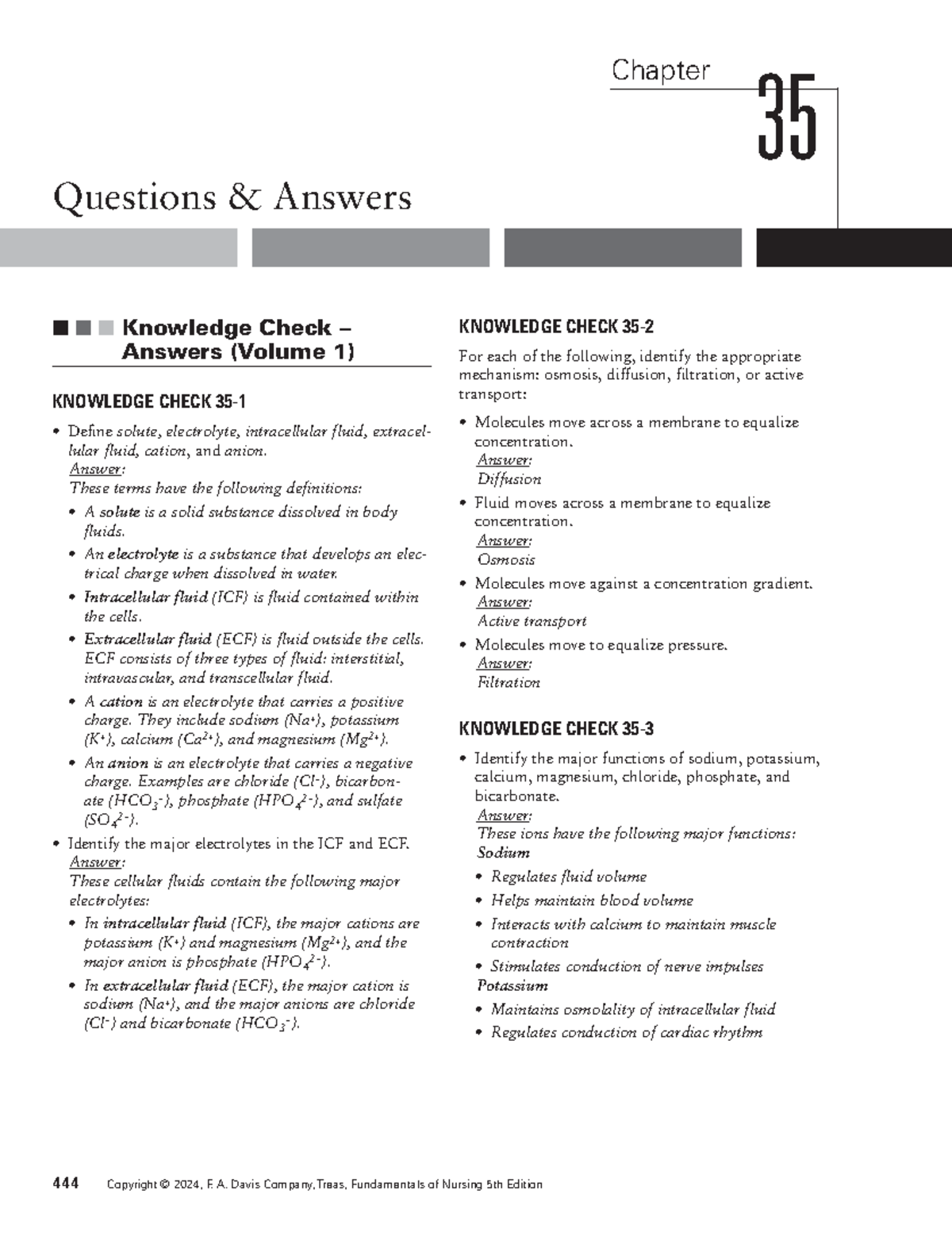 Fluids and Electrolytes (chapter 35) - Questions & Answers Knowledge ...