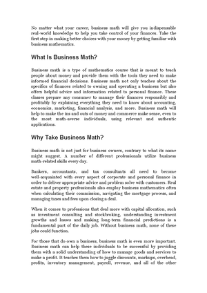 Business Math For Dummies Cheat Sheet - Math is an important part of ...