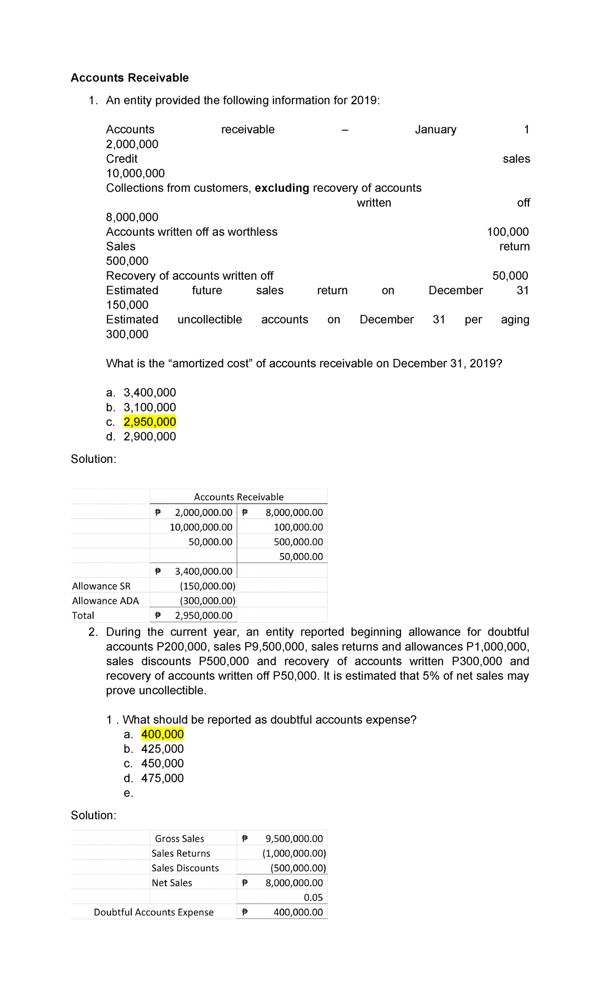 Pdfcoffee - Accounts Receivable - Accounts Receivable An entity provided the following ...