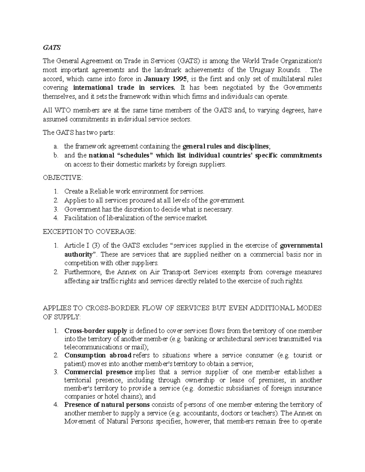 GATS AND MFN - Notes on GATS and MFN - GATS The General Agreement on ...