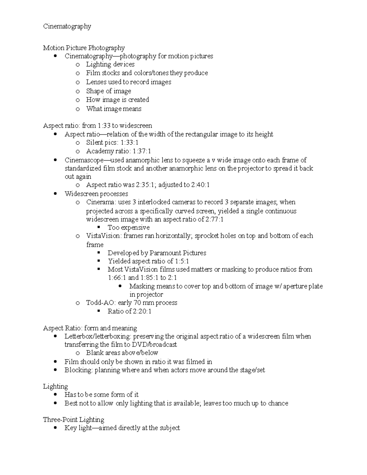 Cinematography - Summary Film Studies - Cinematography Motion Picture ...