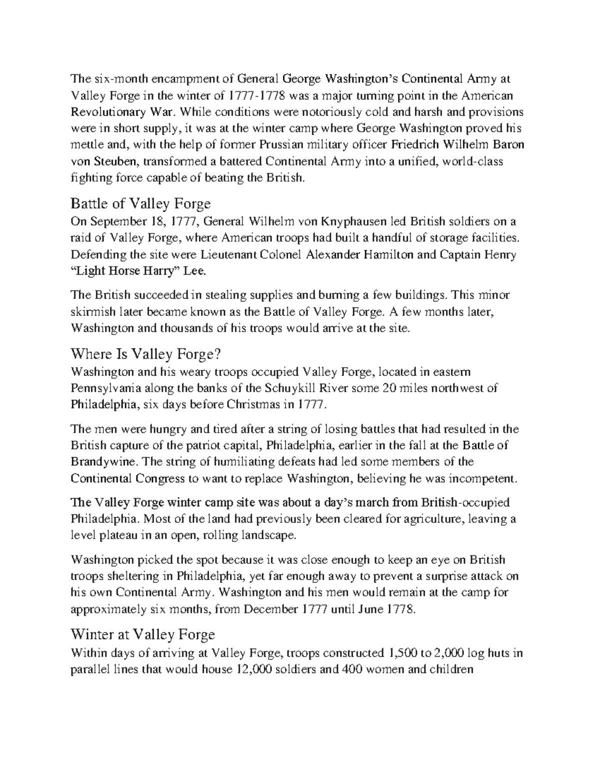 Valley Forge Notes - The six-month encampment of General George ...