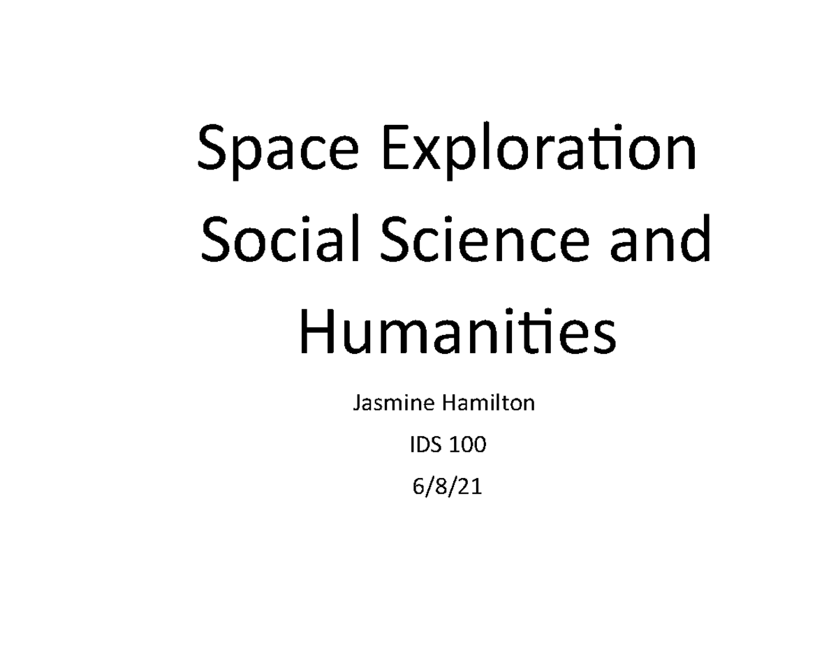 Space Exploration: Social Science and Humanities Perspectives - Studocu