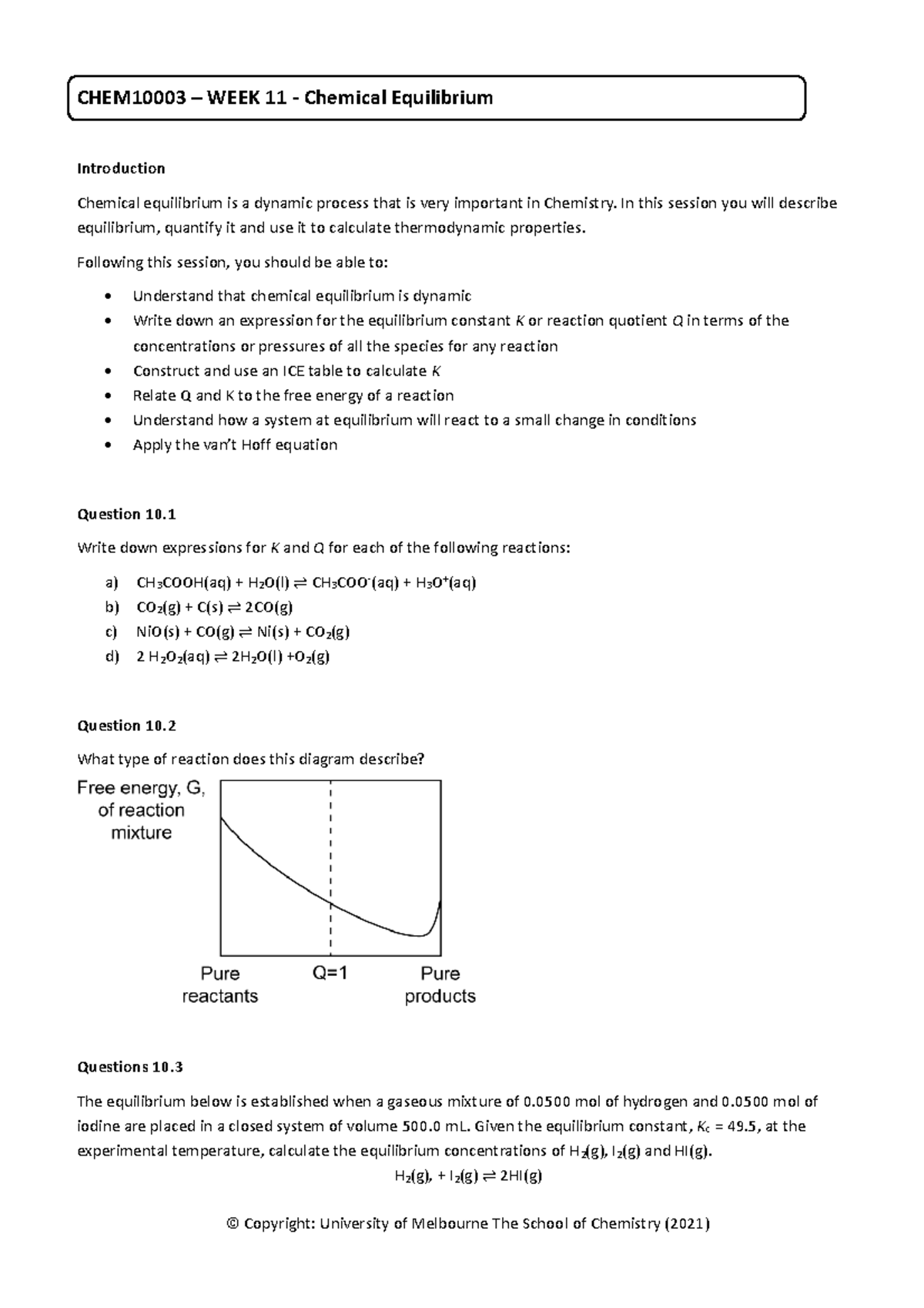 Week 11 Tutorial Questions - © Copyright: University of Melbourne The ...