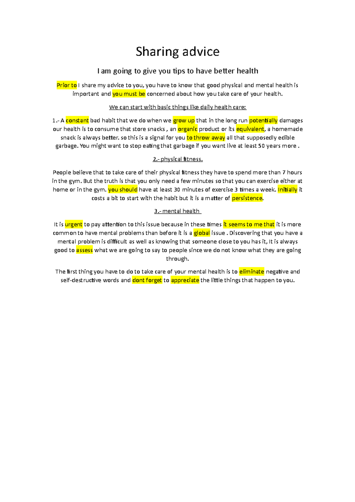 Alp 9 advance - tarea de comunicacion - Sharing advice I am going to ...