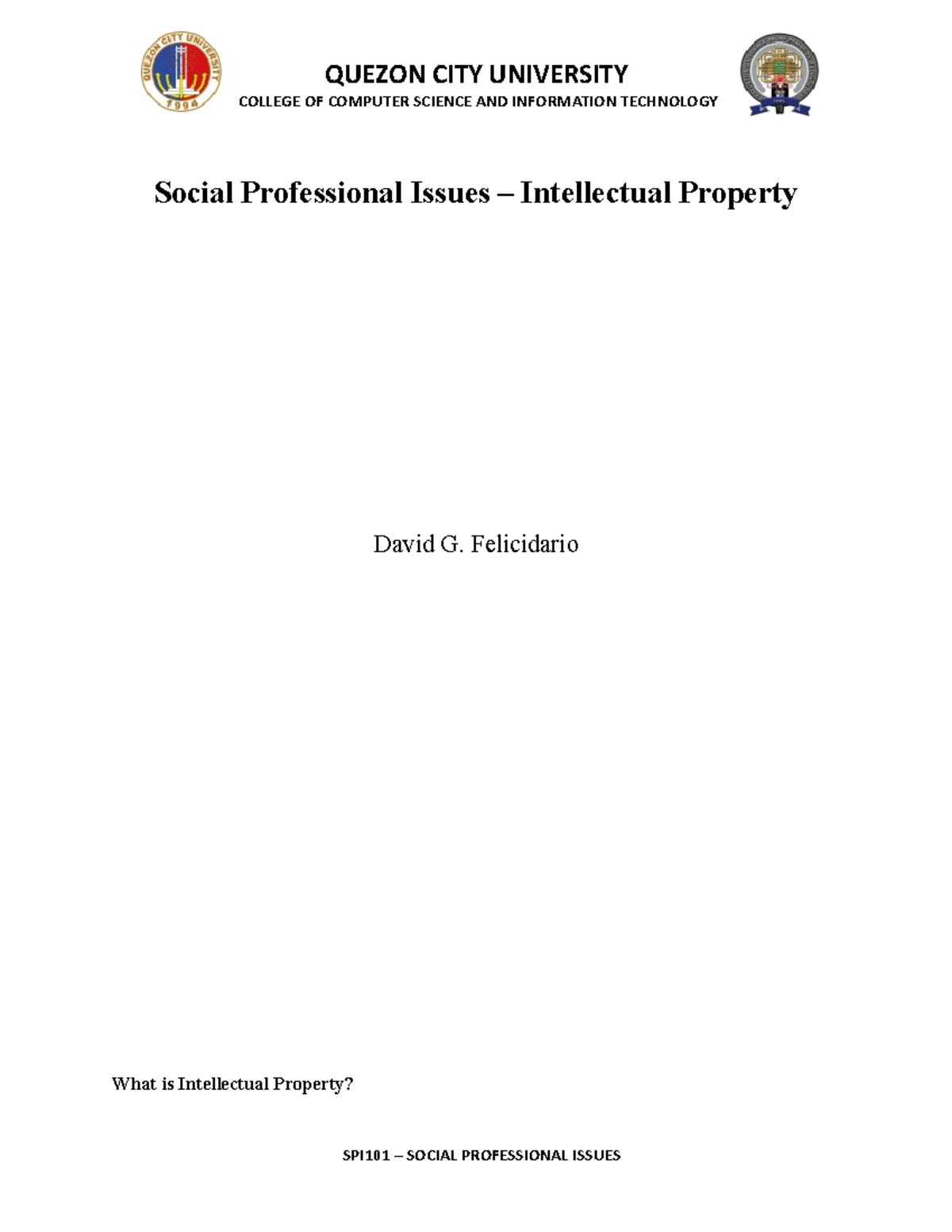 Intellectual Property Notes - SPI101 - COLLEGE OF COMPUTER SCIENCE AND ...