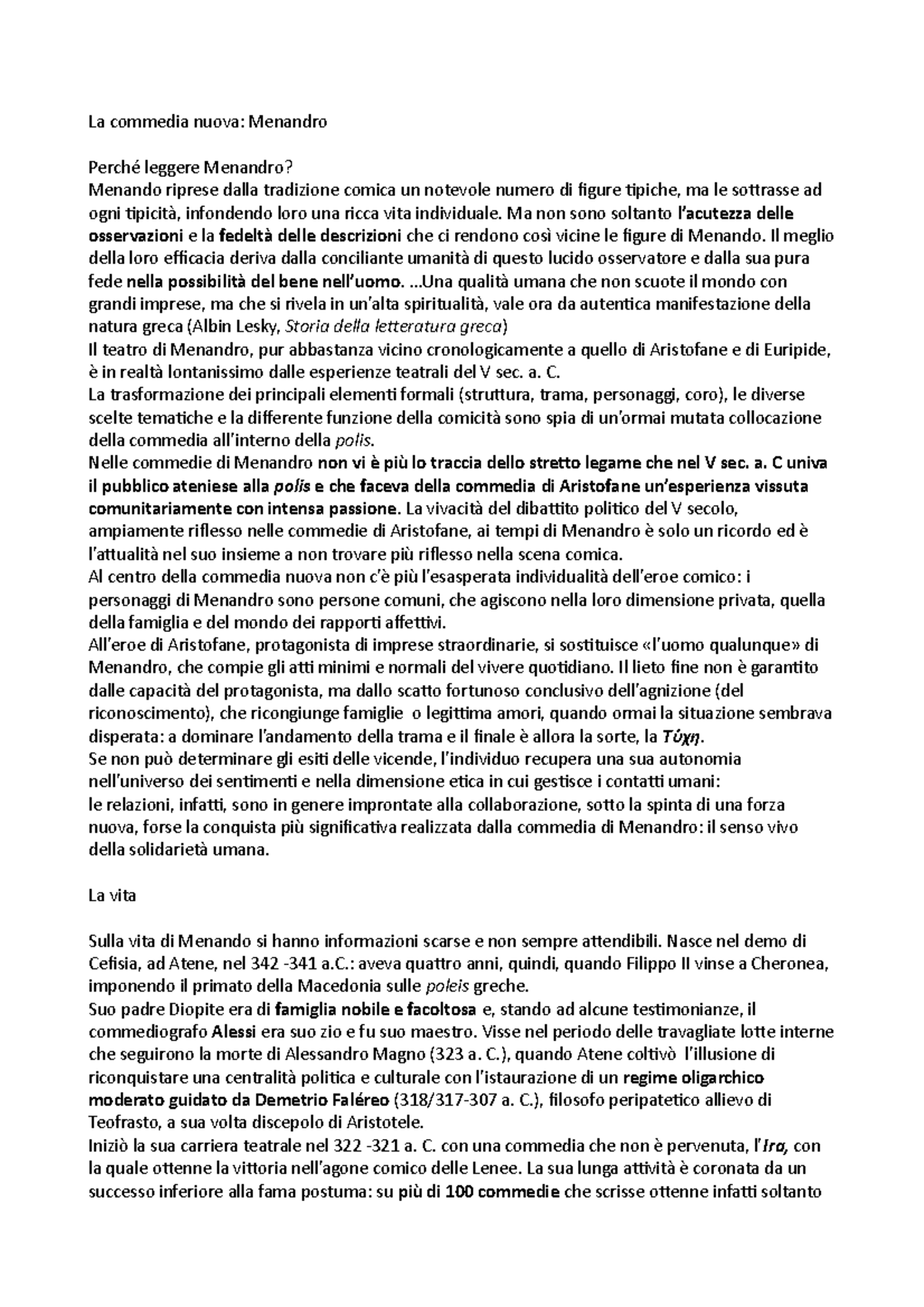 Menandro - summary - La commedia nuova: Menandro Perché leggere ...