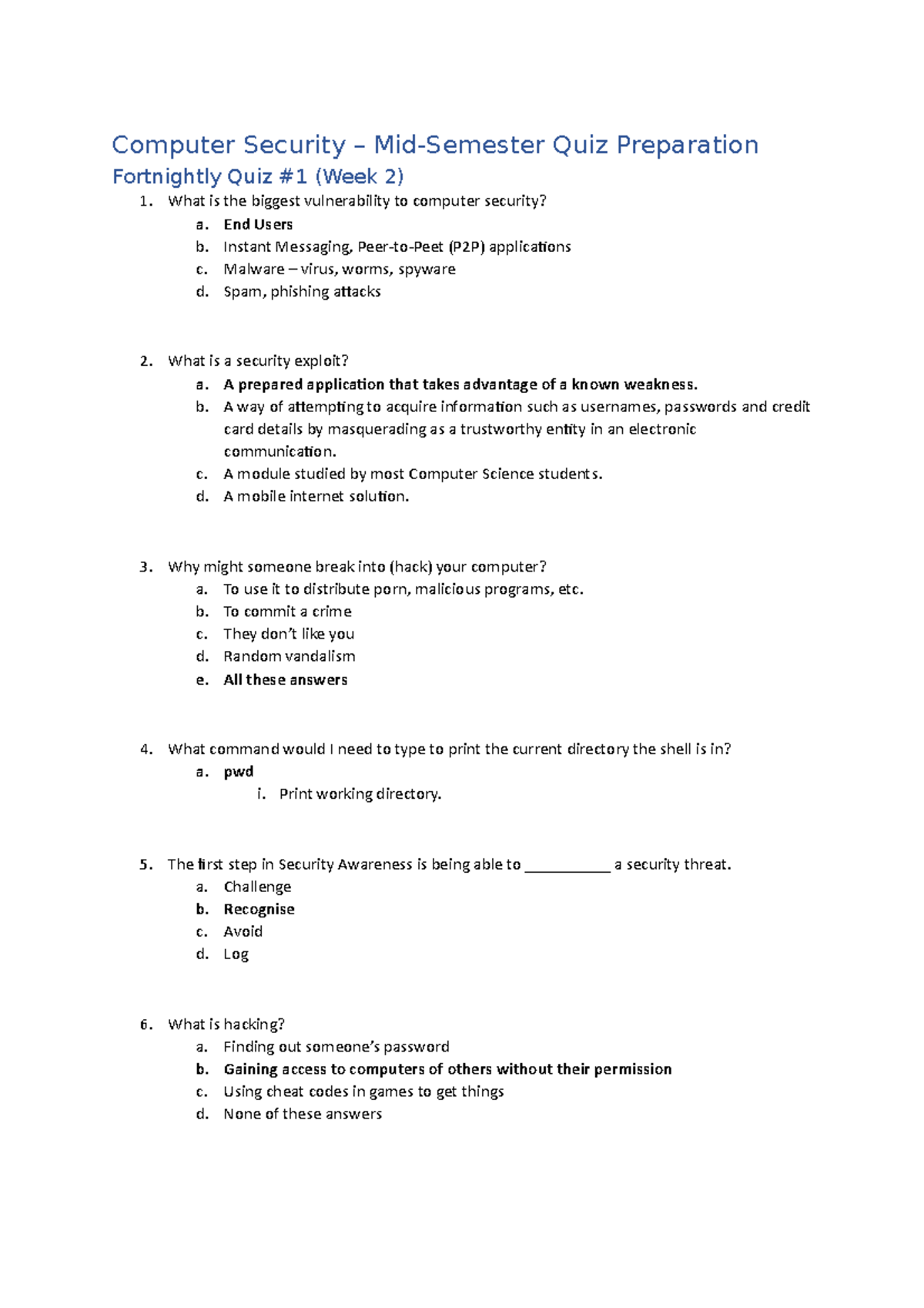 Mid-Semester Quiz Preparation - Computer Security – Mid-Semester Quiz ...