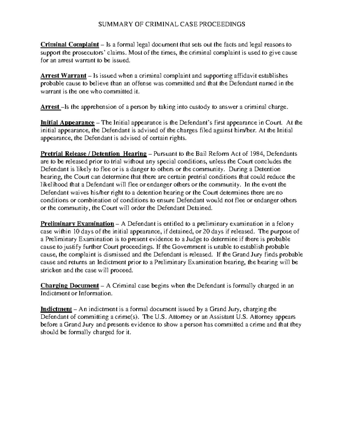 Criminal Case Flow - Flow of crim law - Criminal Complaint – Is a ...