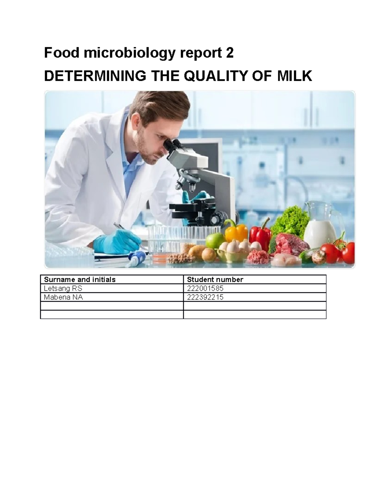 Final Report MIlk 2 - Food microbiology report 2 DETERMINING THE ...