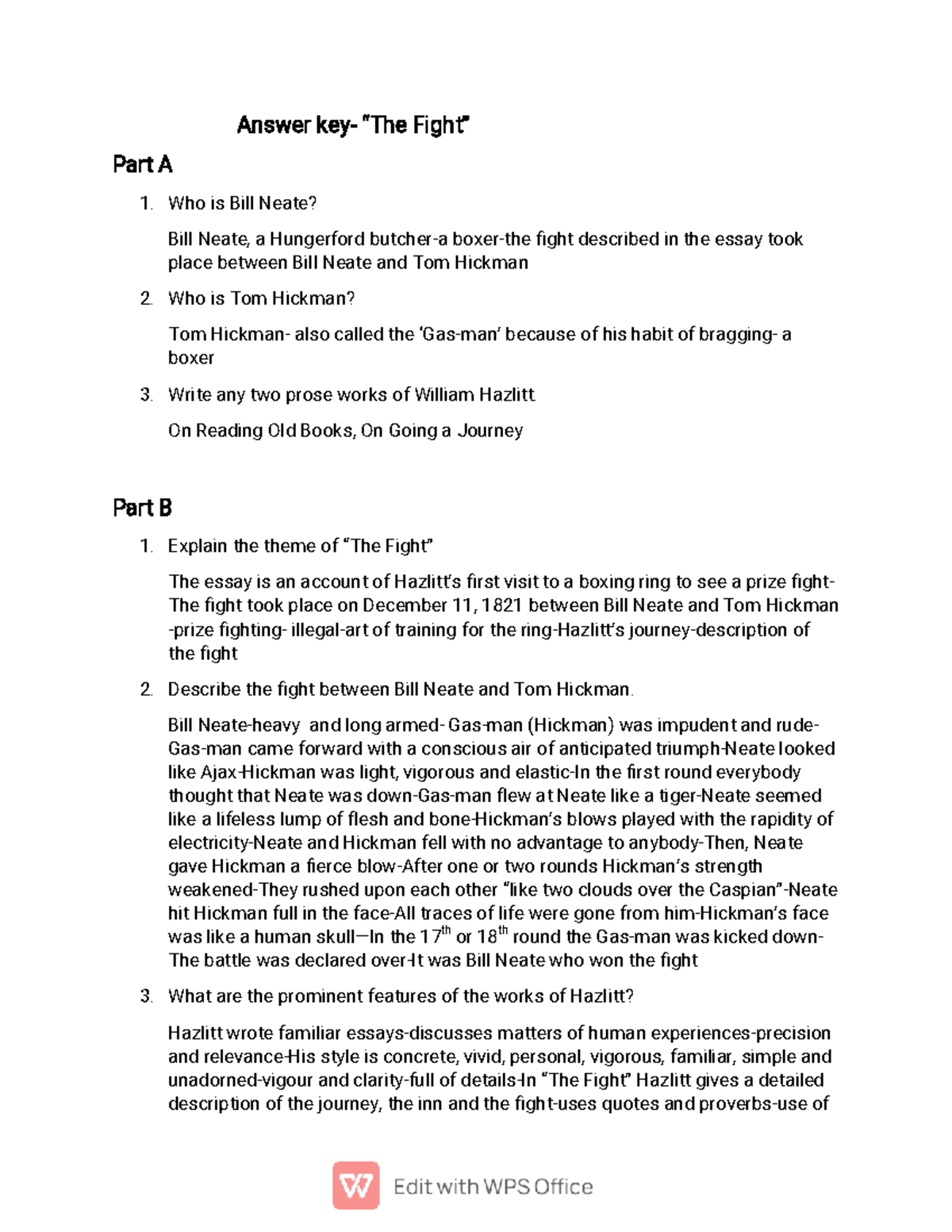 Answer key-The Fight - A n s w e r k e y - “ T h e F i g h t ” P a r t ...