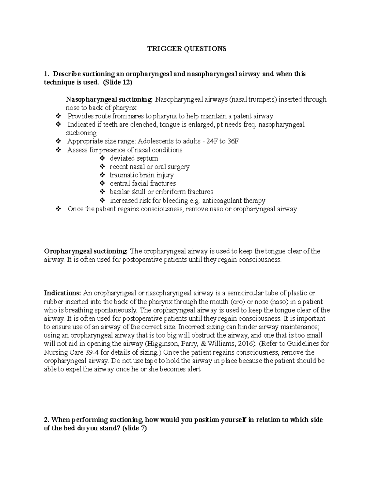 Trigger Questions - wrwerfevc effe - TRIGGER QUESTIONS Describe ...