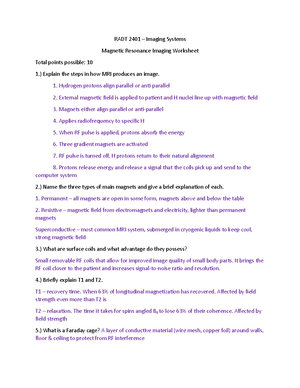 Radiation Therapy Worksheet - RADT 2401 – Imaging Systems Radiation ...
