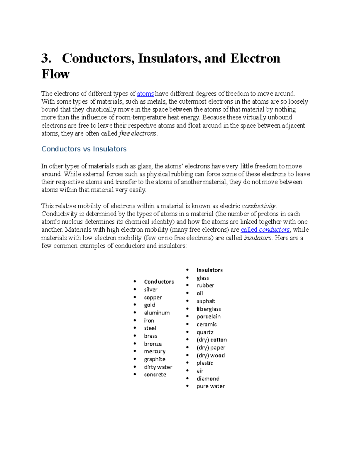 3. Conductors insulators and electron flow Principles of Electrical ...