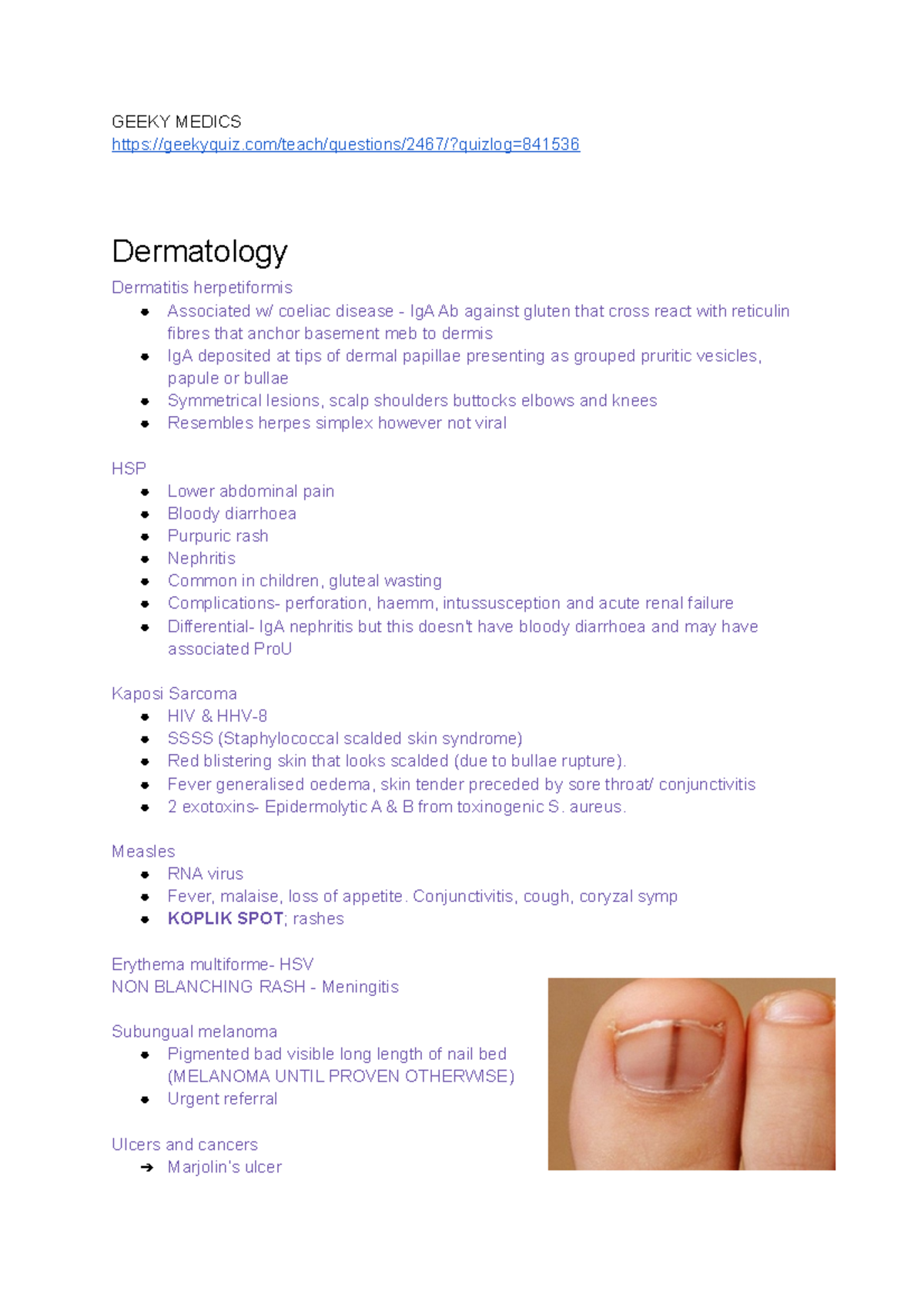Important exam facts - GEEKY MEDICS geekyquiz/teach/questions/2467 ...