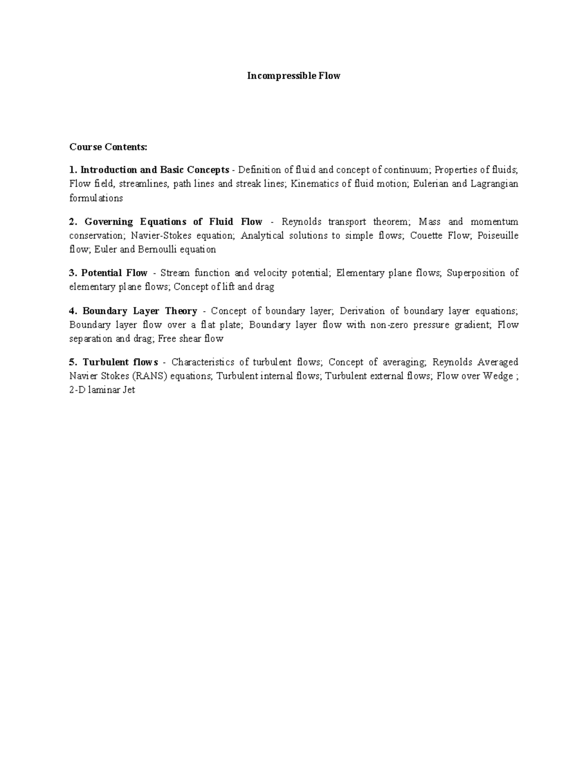 Thermal Stream Course Contents - Incompressible Flow Course Contents: 1 ...
