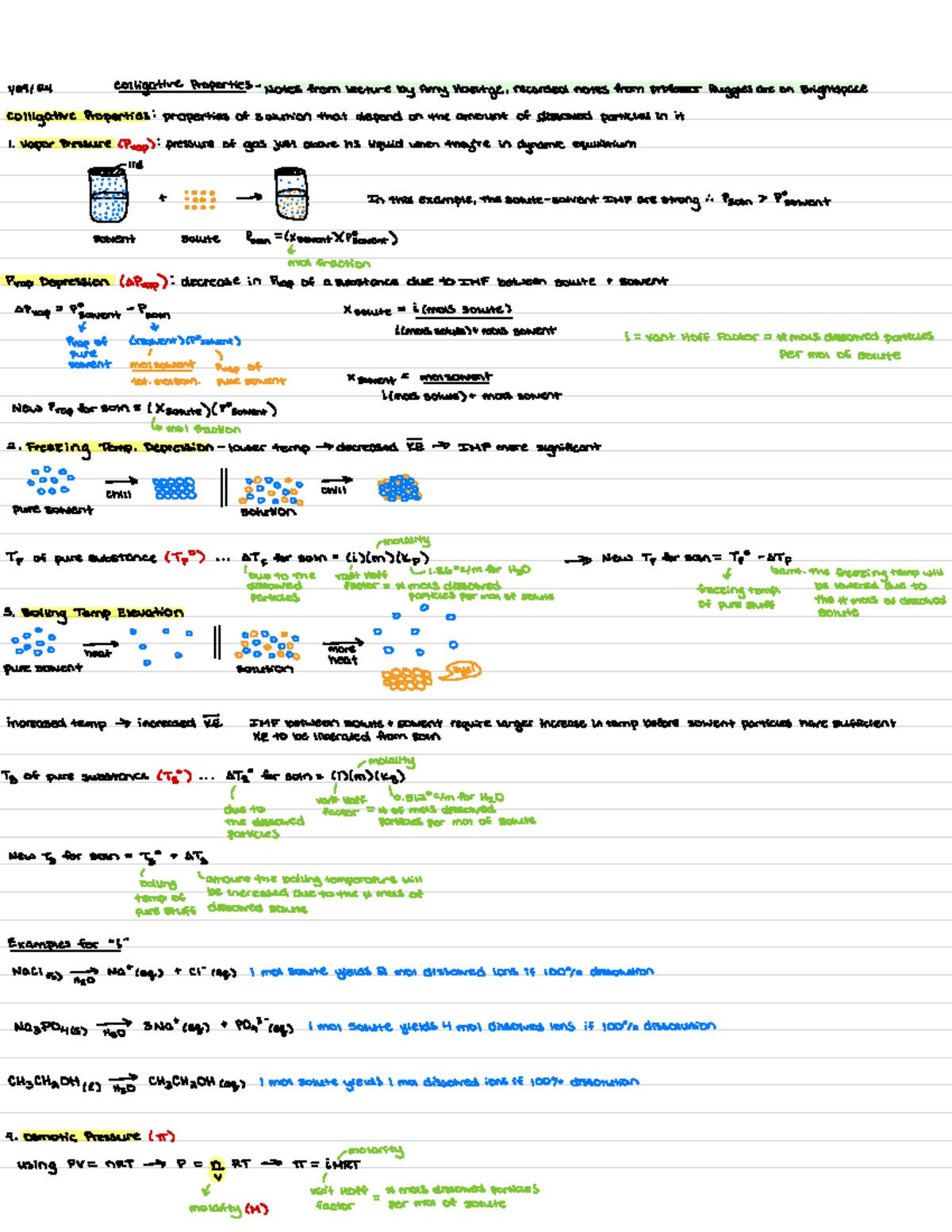 CHEM 1450- 1 29 24 Notes - 129/24 Colligative Properties - Notes from ...