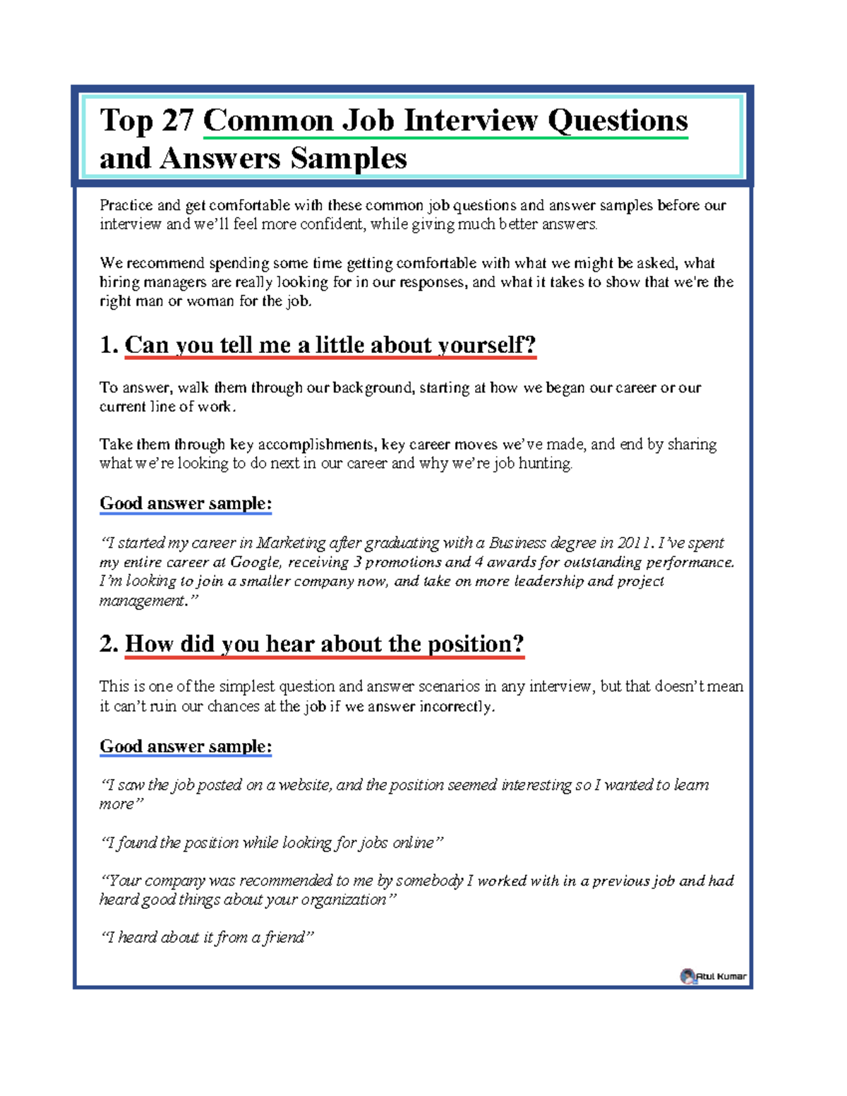 Job Interview Questions - We recommend spending some time getting ...