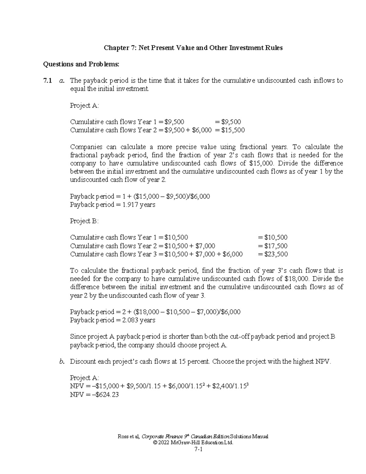 ACCP 5004 Ross 9th Ch 07 Solution Manual - Chapter 7: Net Present Value ...