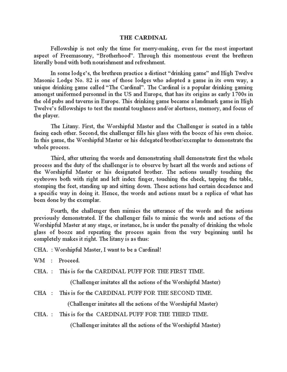 Revised THE Cardinal - A description of a drinking game - THE CARDINAL ...
