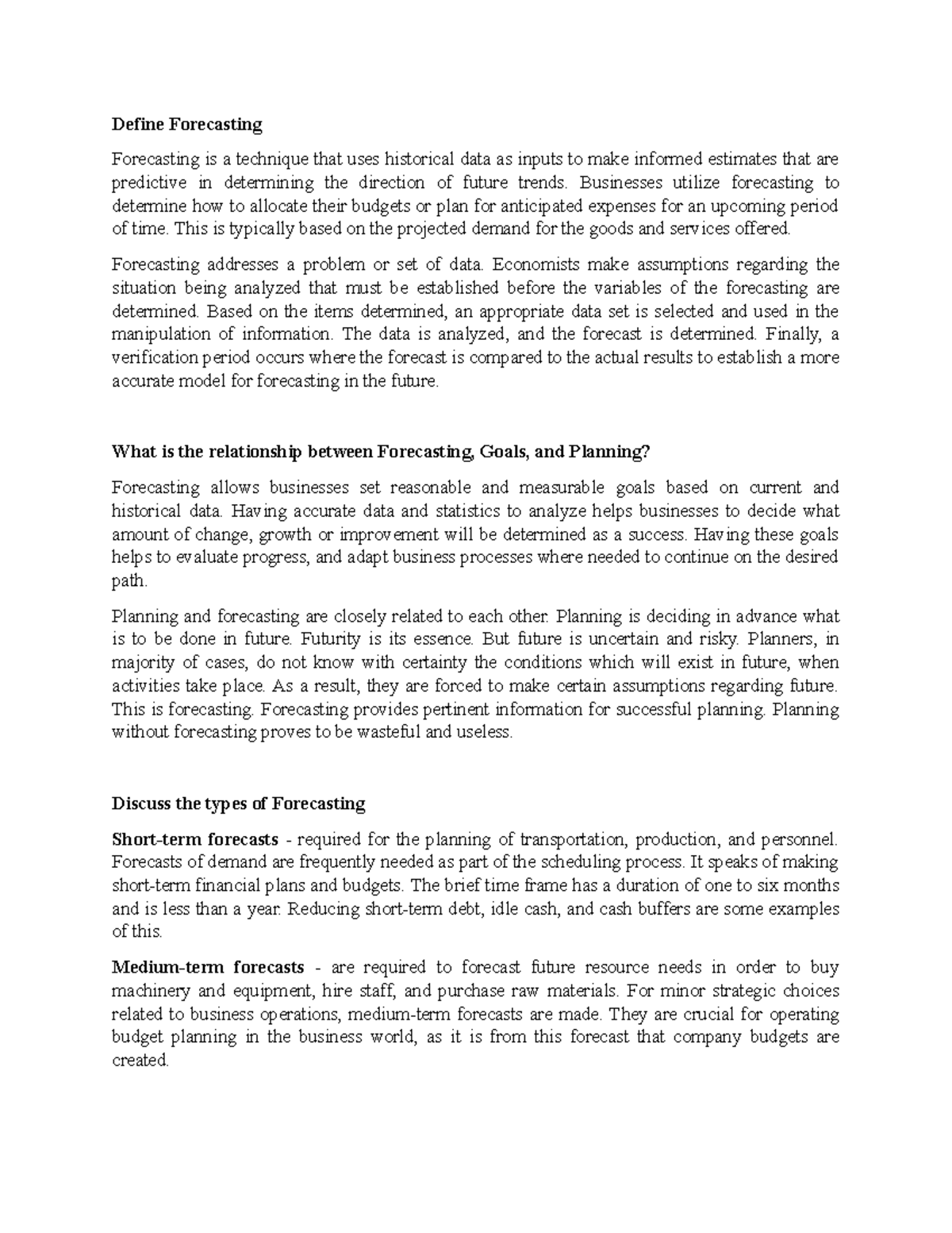 Define Forecasting - MANAGEMENT SCIENCE - Define Forecasting ...