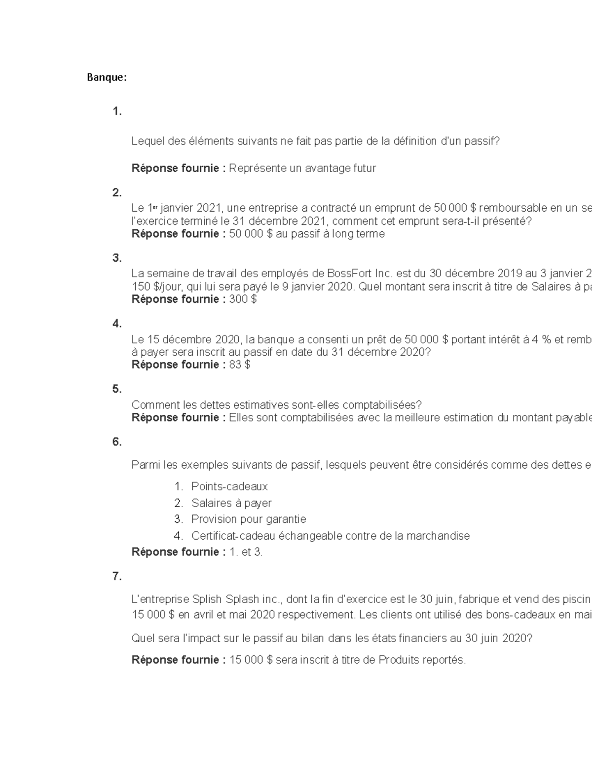 Banque - Notes de cours 4 - Banque: 1. Lequel des éléments suivants ne ...