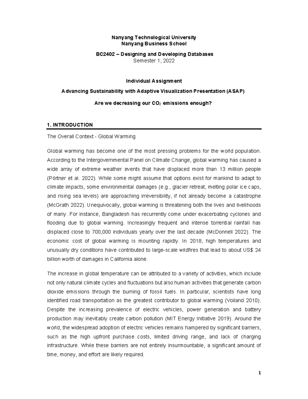 BC2402 Individual Assignment (revised) - Nanyang Technological University Nanyang Business ...