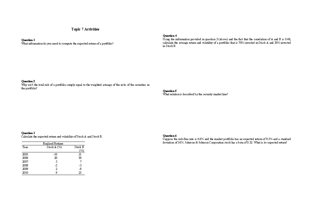 Topic 7 v2 - Question set for exam - Topic 7 Activities Question 1 What ...