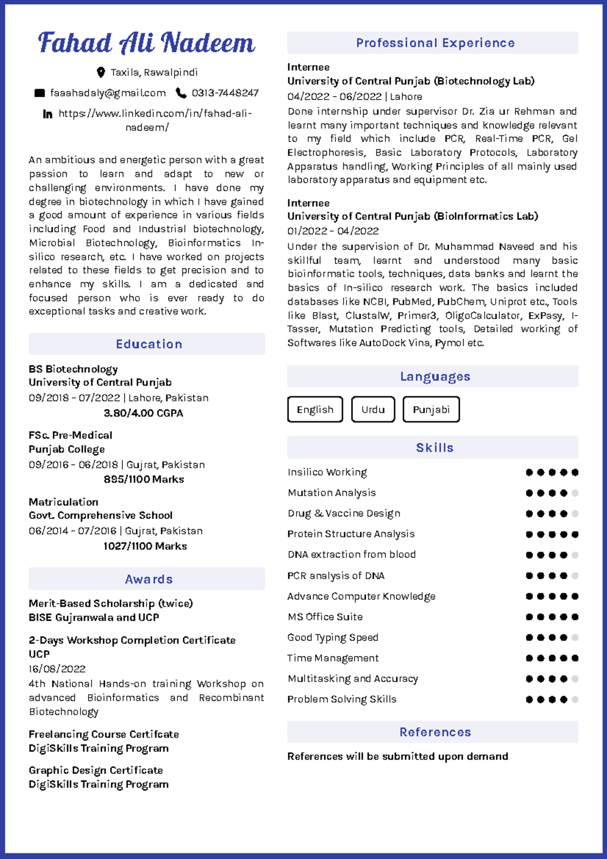 My Resume - Nannnnnn - Fahad Ali Nadeem Taxila, Rawalpindi faaahadaly ...