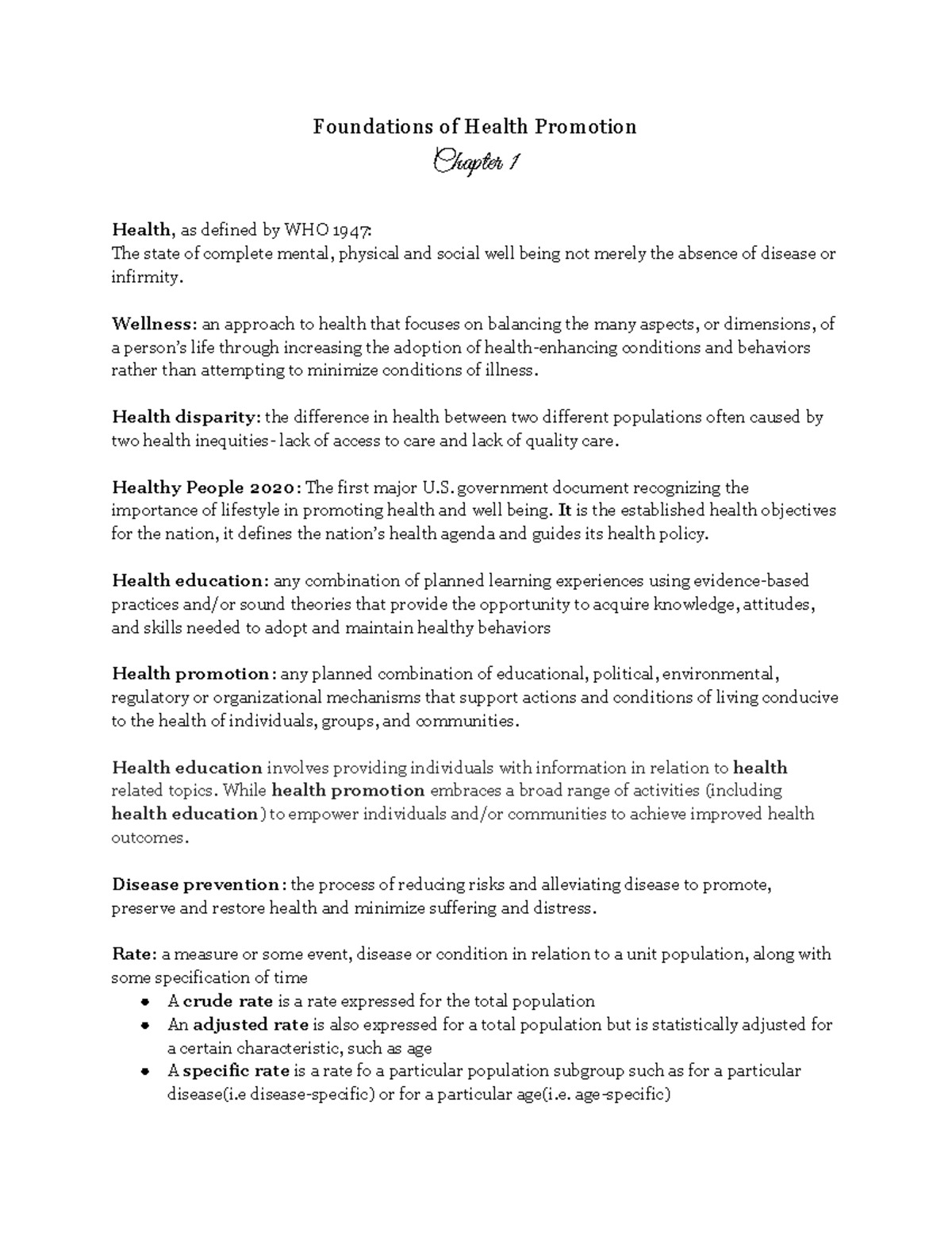 Fall 2019 Foundations of Health Promotion - Foundations of Health ...