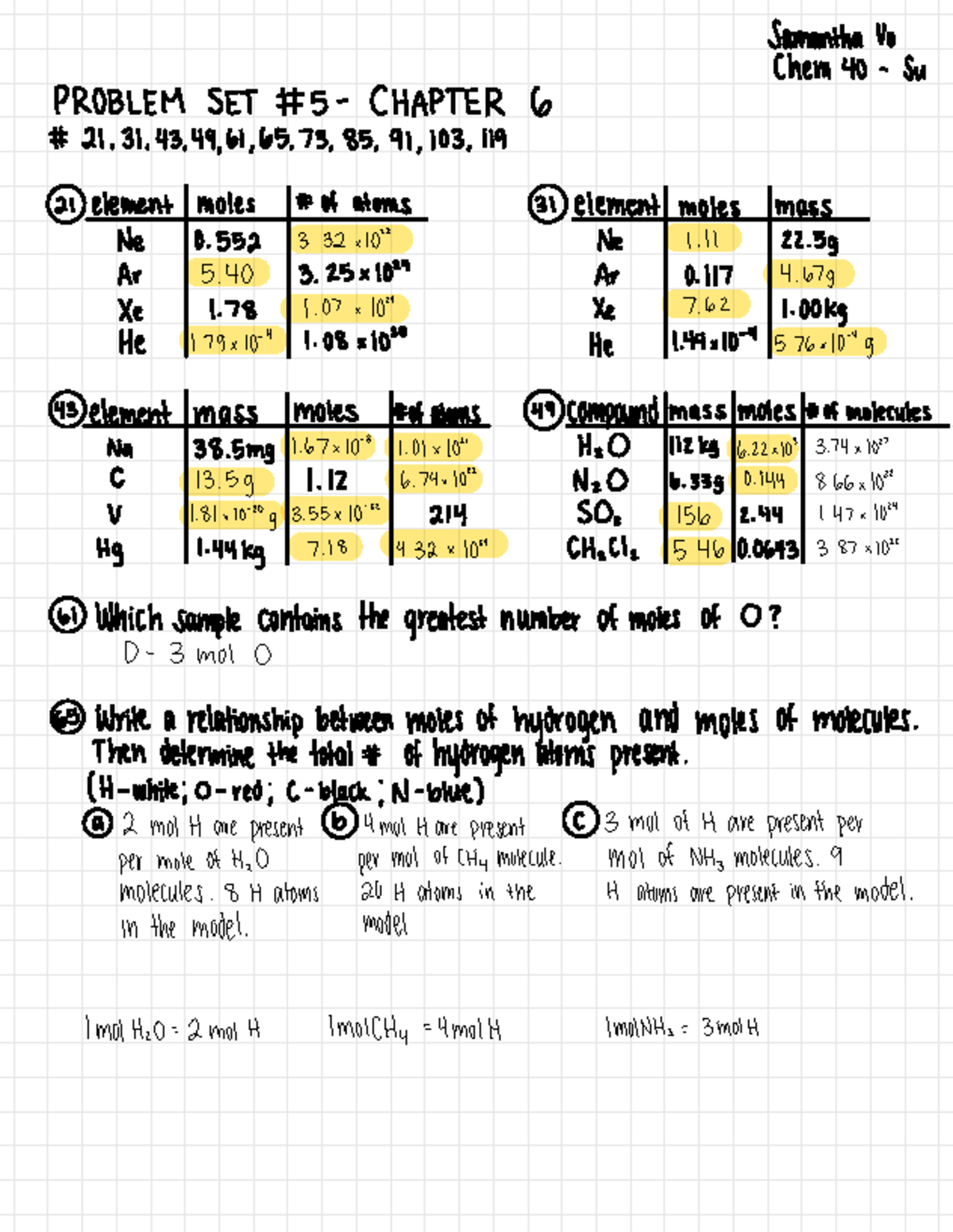 Problem Set 5 - Ch6 - tim su - Samantha V Chem 40 - Su PROBLEM SET # 5 ...