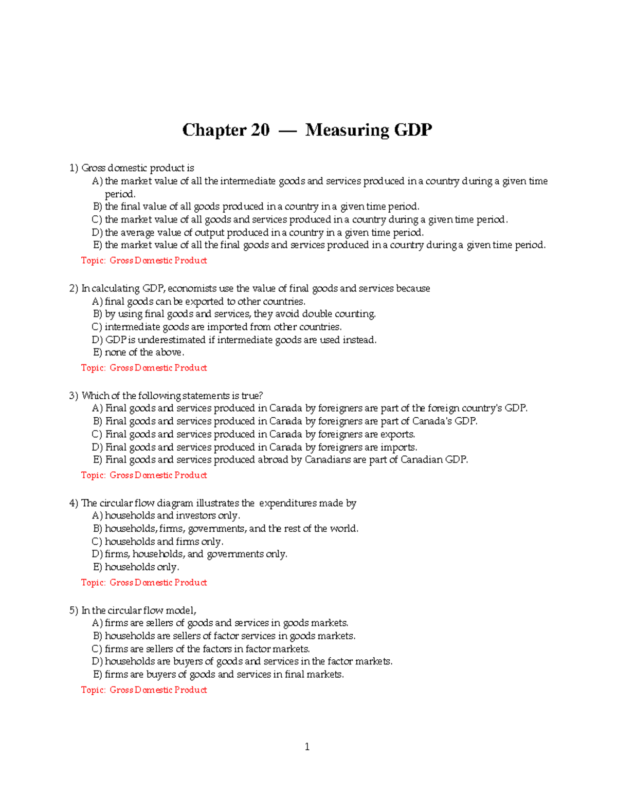 Chapter 20 Measuring GDP questions and answers - Ap/Econ 1010 - Yorku ...