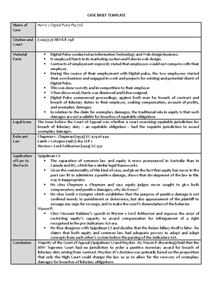Breen v Williams - Case Brief - CASE BRIEF TEMPLATE Name of Case Breen ...