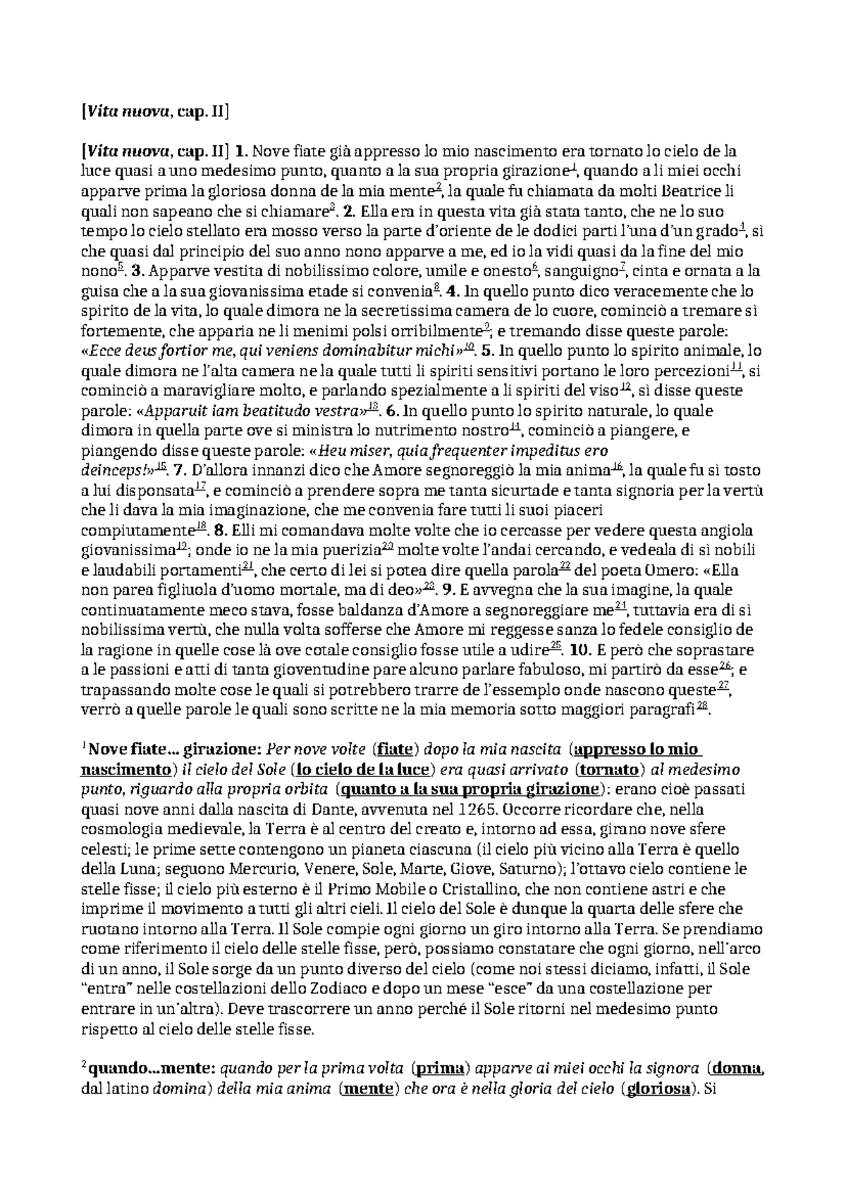Vita nuova - riassunto - [Vita nuova, cap. II] [Vita nuova, cap. II] 1 ...